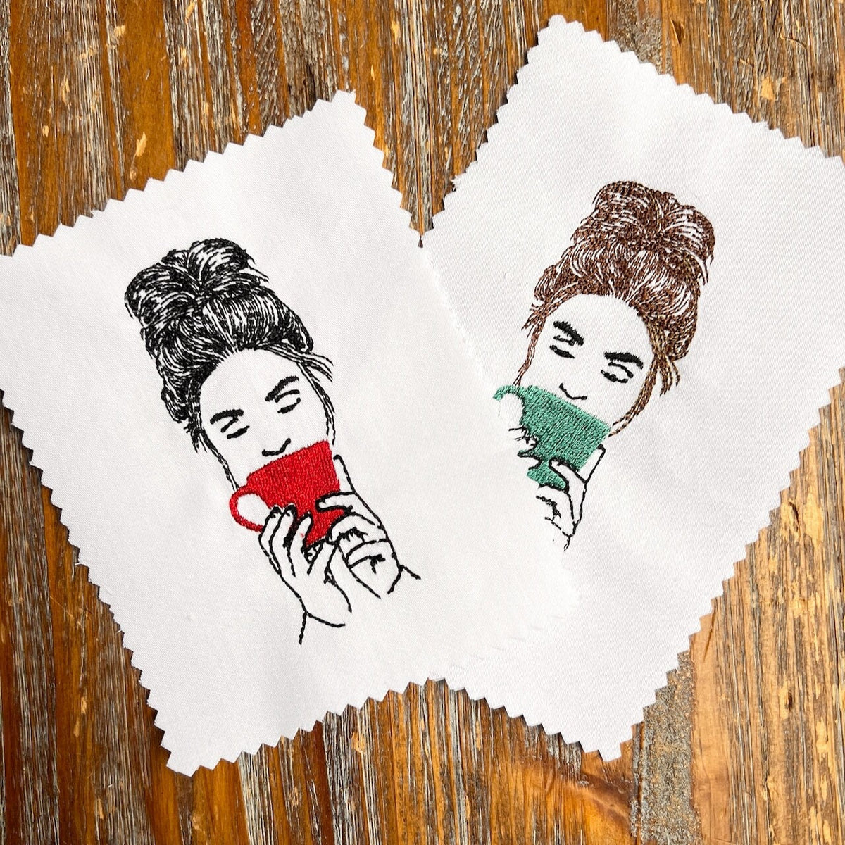 Messy Bun Coffee Machine Embroidery Design| sproutembroiderydesigns