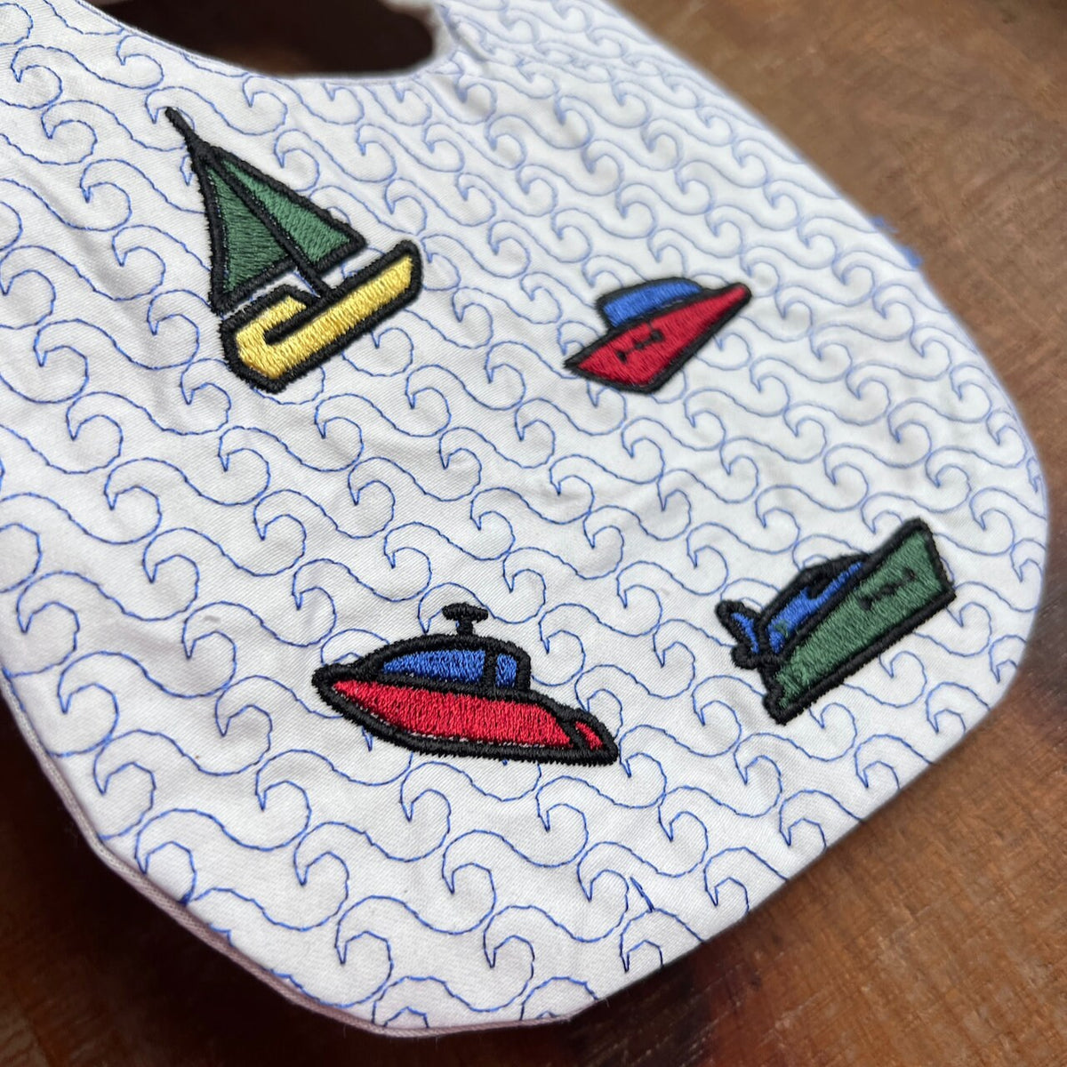 Boat Bib Embroidery Design, In-The-Hoop Baby Bib embroidery design ...
