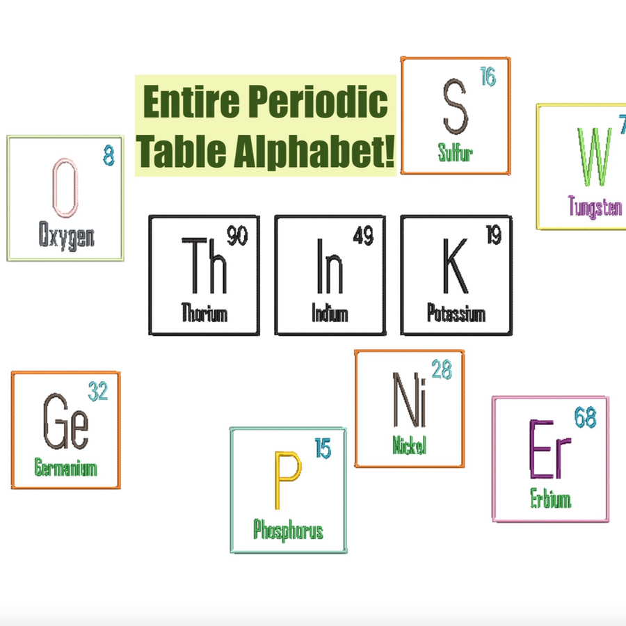 Periodic Table of Elements Machine Embroidery Quilt Squares, Three Alp ...