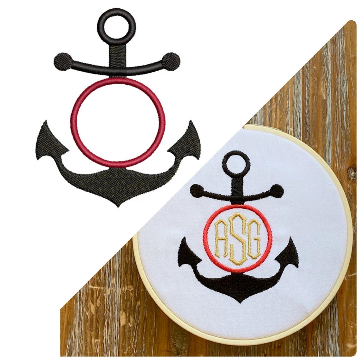 Anchor Monogram Frame Machine Embroidery Design| sproutembroiderydesigns