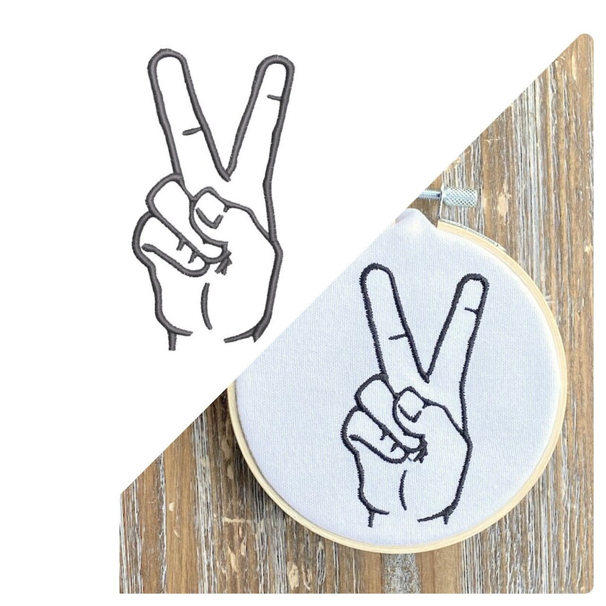 Hand Peace Sign Language Machine Embroidery Design| sproutembroiderydesigns