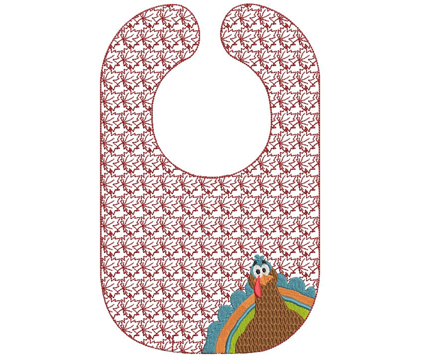Peaking Turkey Bib Embroidery Design| sproutembroiderydesigns
